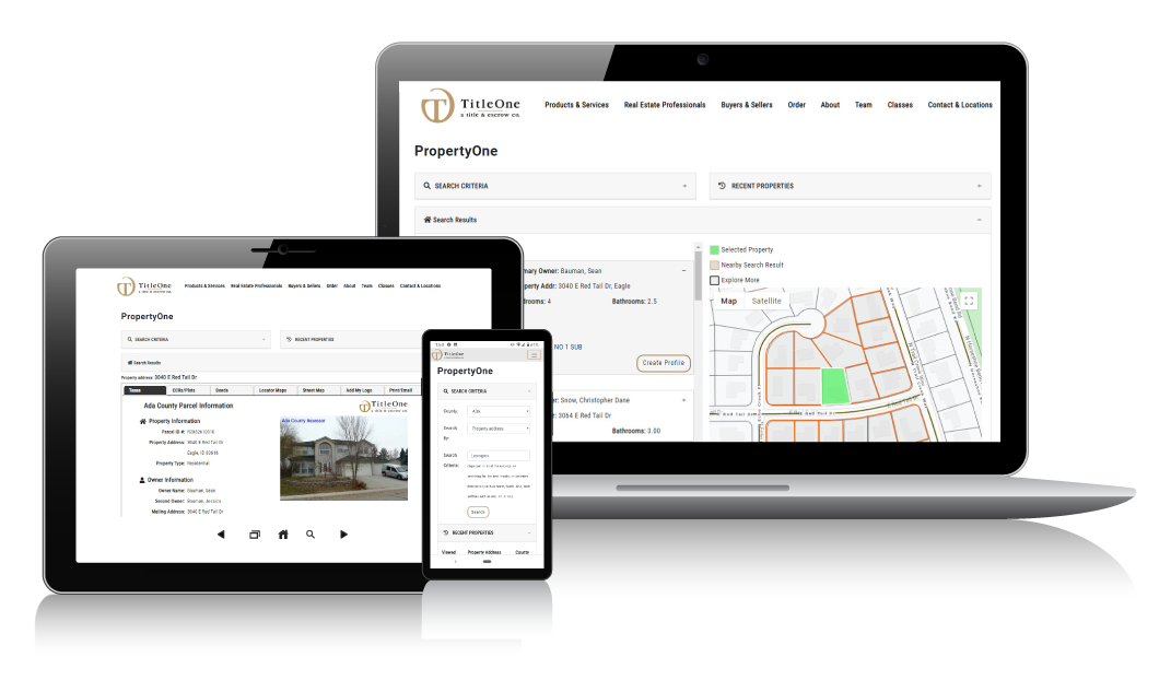 PropertyOne on laptop, tablet, and phone